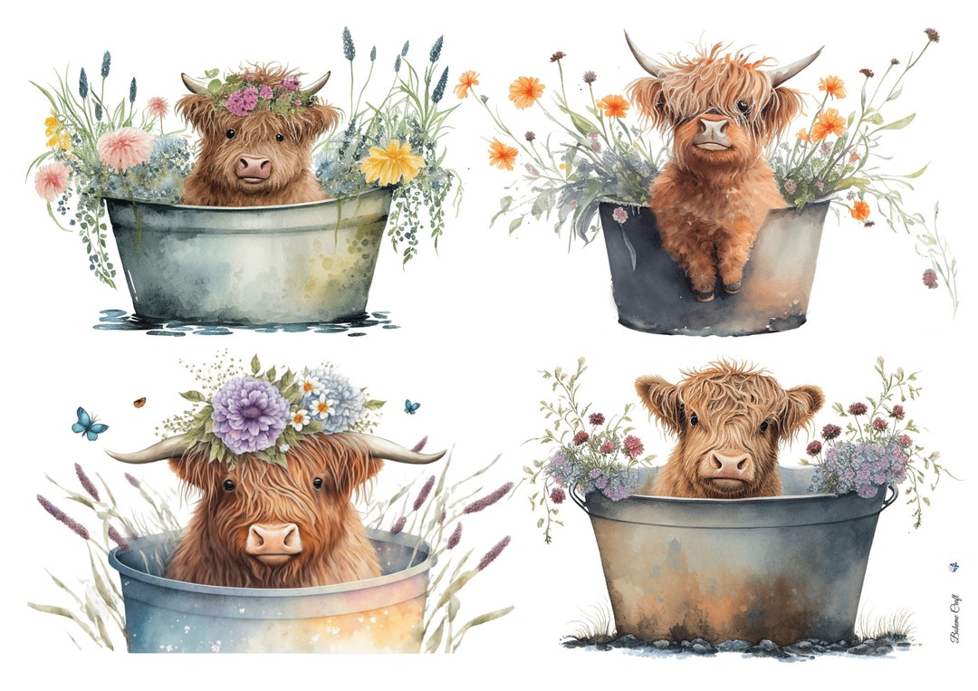 Rice Paper for Decoupage, Highland Cows, Collage Sheet, Decorative ...