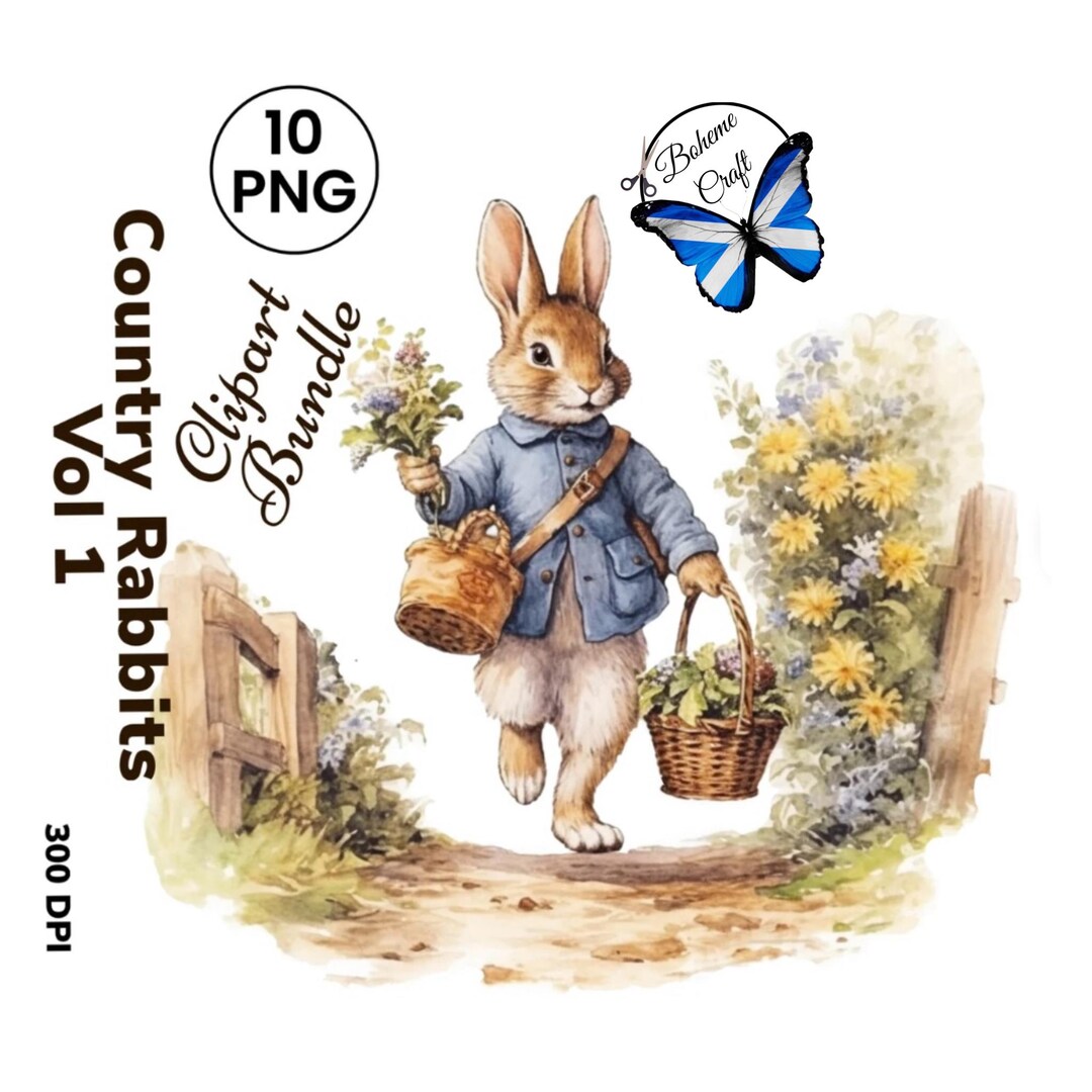 Printable Country Rabbit PNG Clip Art Images for Decoupage, Junk ...