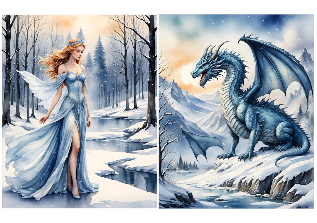 Fantasy Winter Princess and Dragon Rice Paper for Decoupage ...