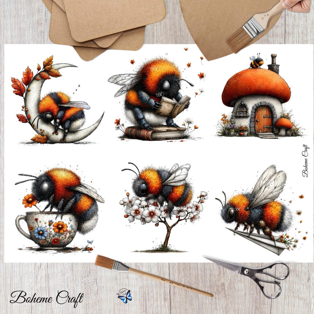 Bumble Bee Collage Rice Paper for Decoupage,scrapbooking, DIY Paper ...