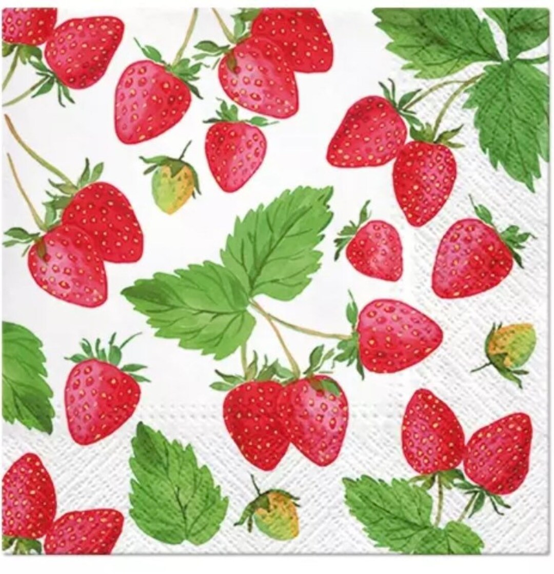4 Paper Napkins for Decoupage, Red Strawberries, Fruit Serviette Tissue ...