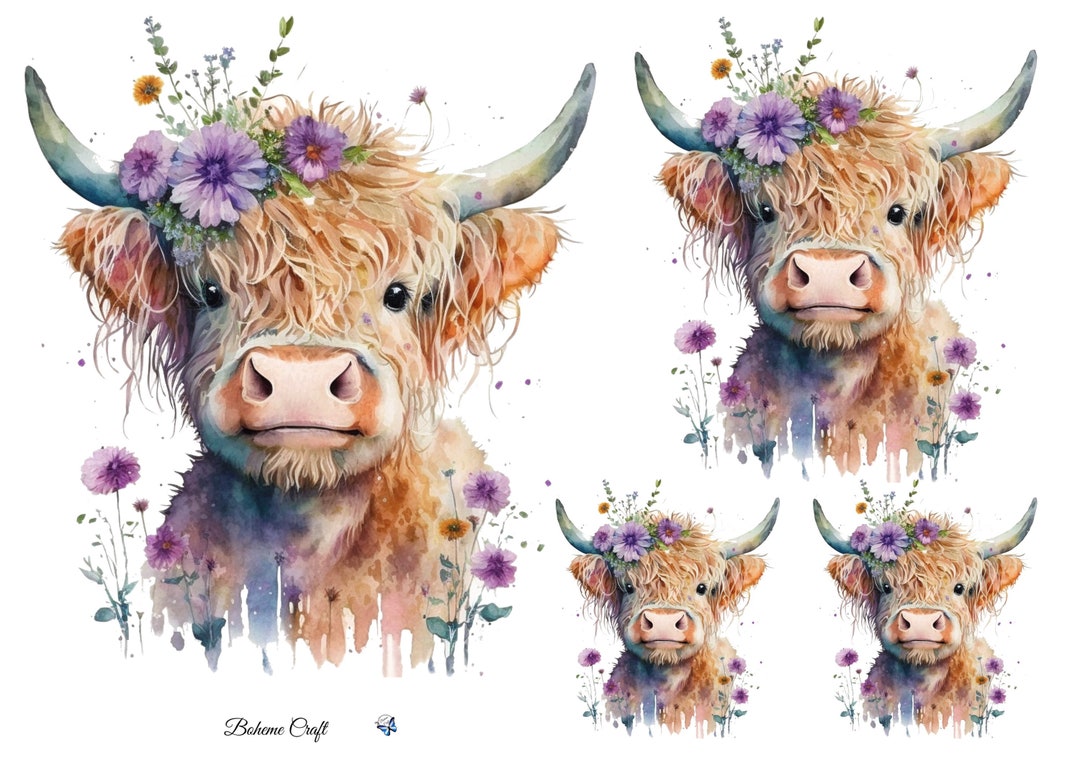 Rice Paper for Decoupage, Highland Cows, Collage Sheet, Decorative ...