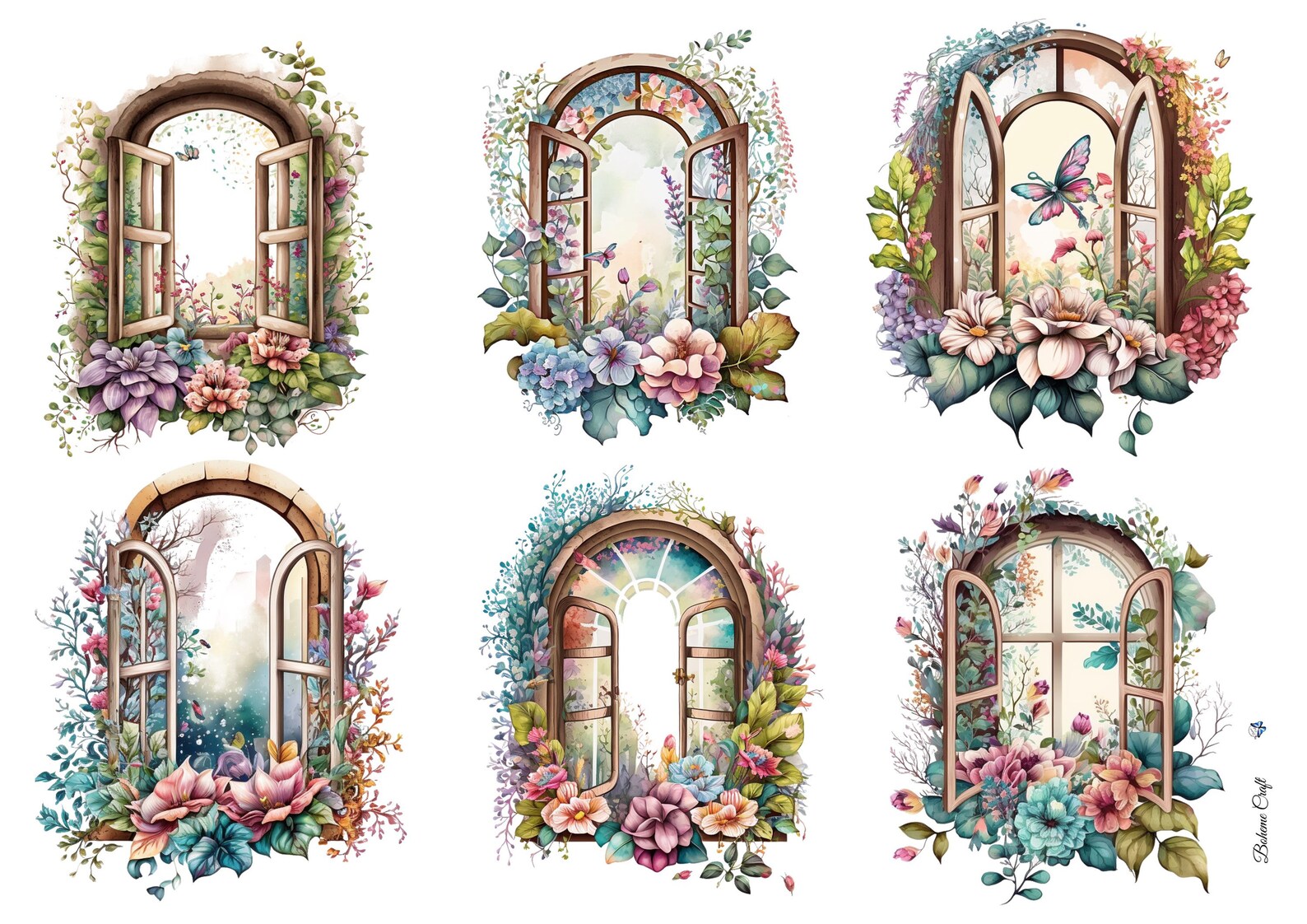 Rice Paper for Decoupage / Vintage Floral Windows / Scrapbooking / Card ...