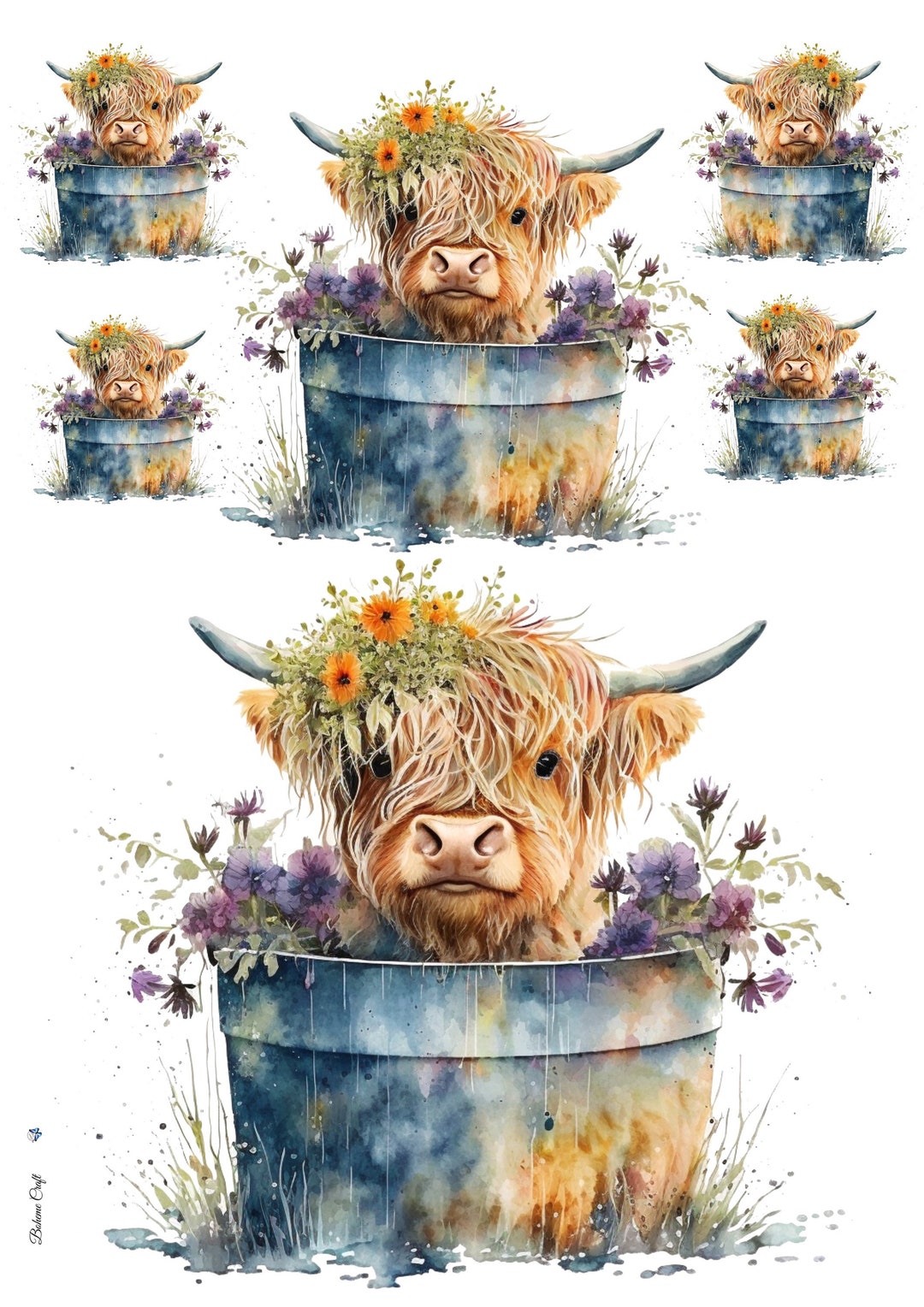 Rice Paper for Decoupage, Highland Cows, Collage Sheet, Decorative ...