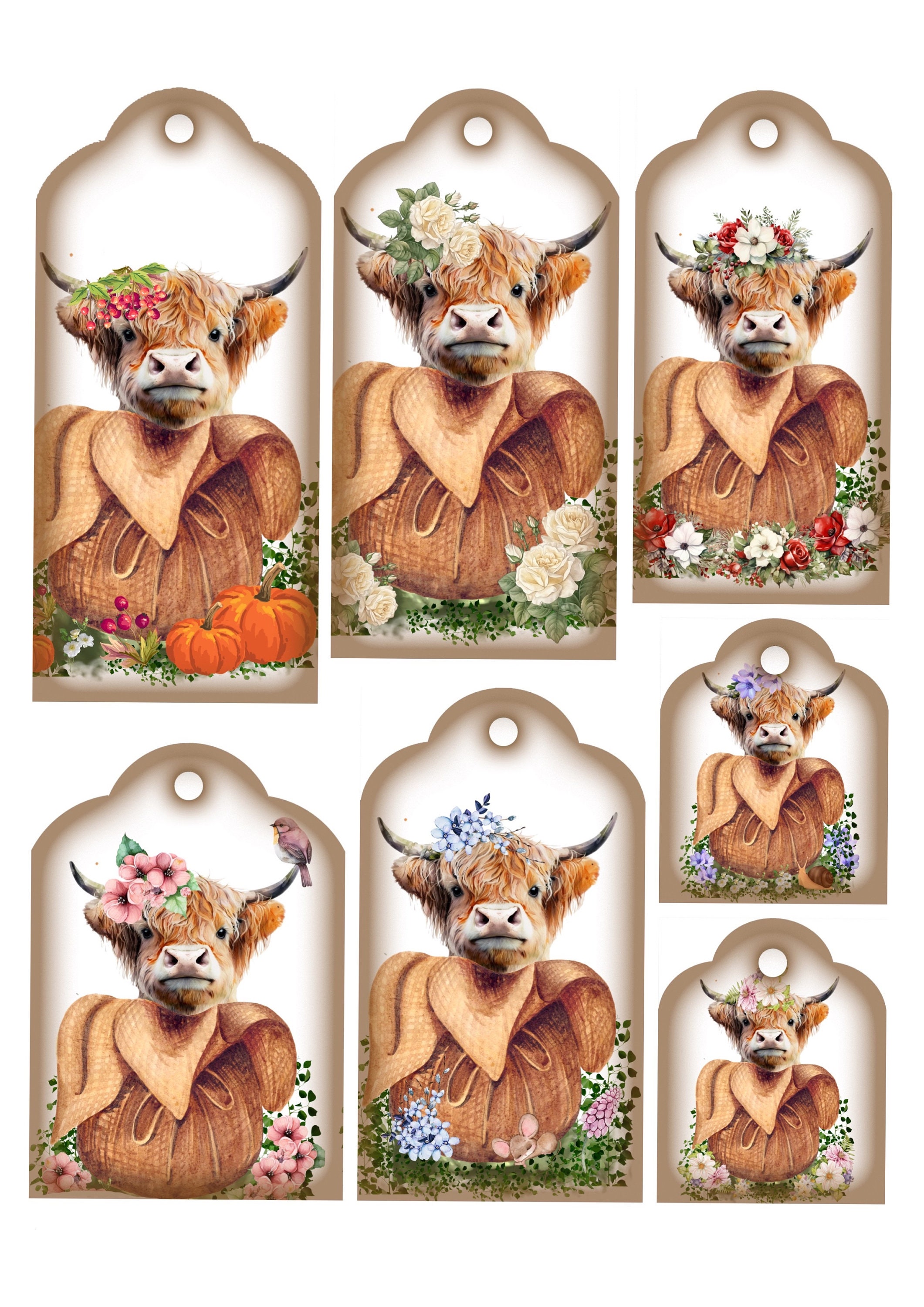 Highland Cow Tag Collage Sheet: Rice Paper for Decoupage (A4 Sheet) - Etsy