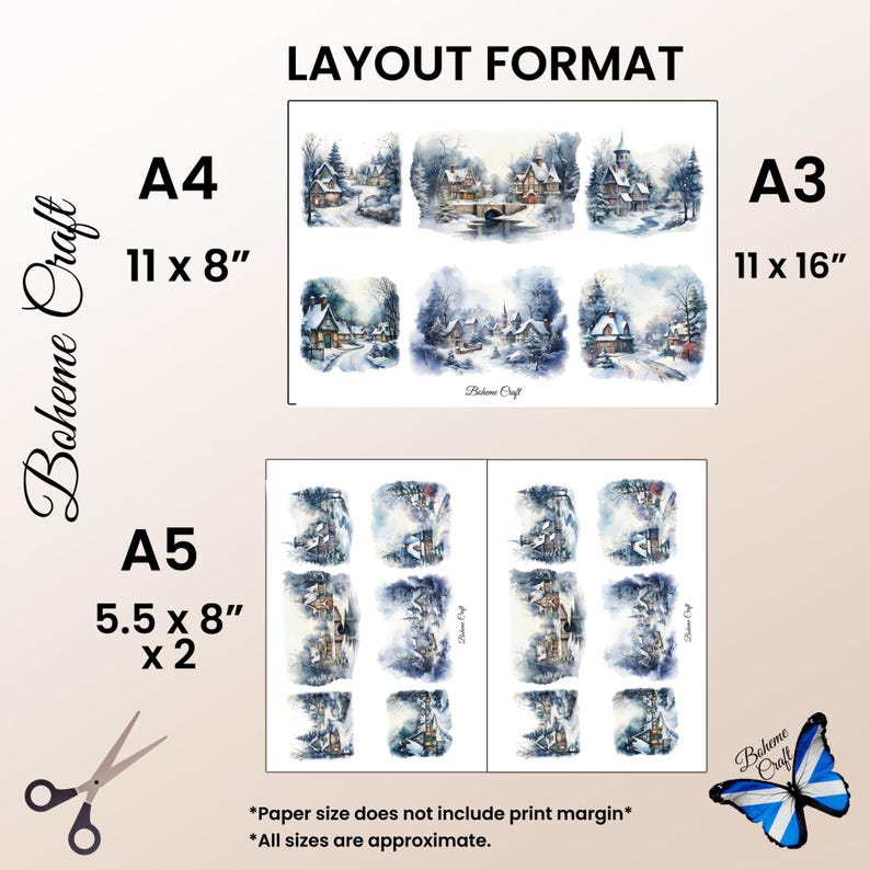 Winter Village Snow Scene Rice Paper for Decoupage: Scrapbooking, Card ...