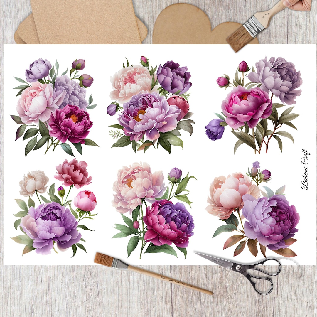 Rice Paper for Decoupage, Peony Rose Spring Flower Collage, Furniture ...