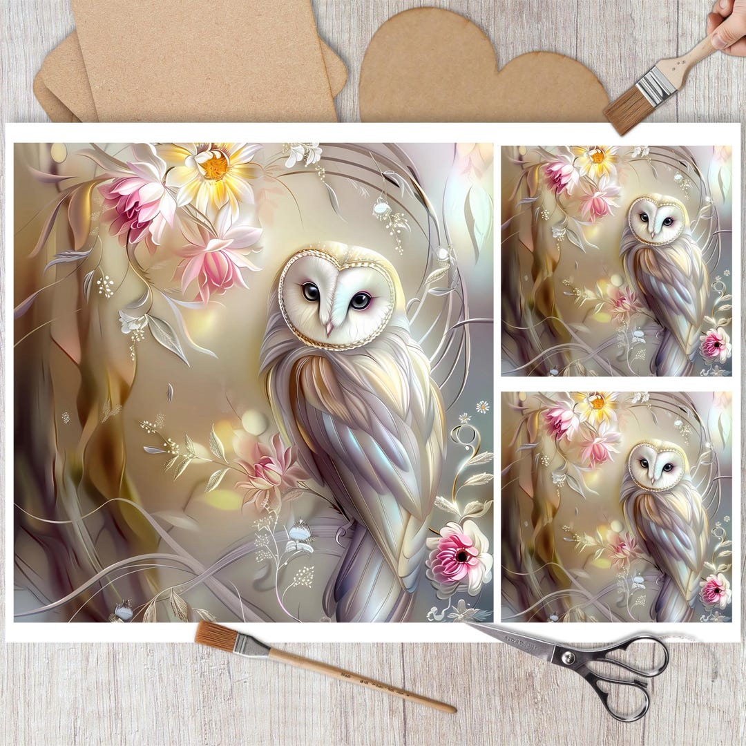 Fairytale Owl Rice Paper for Decoupage, Enchanted Forrest Bird Collage ...