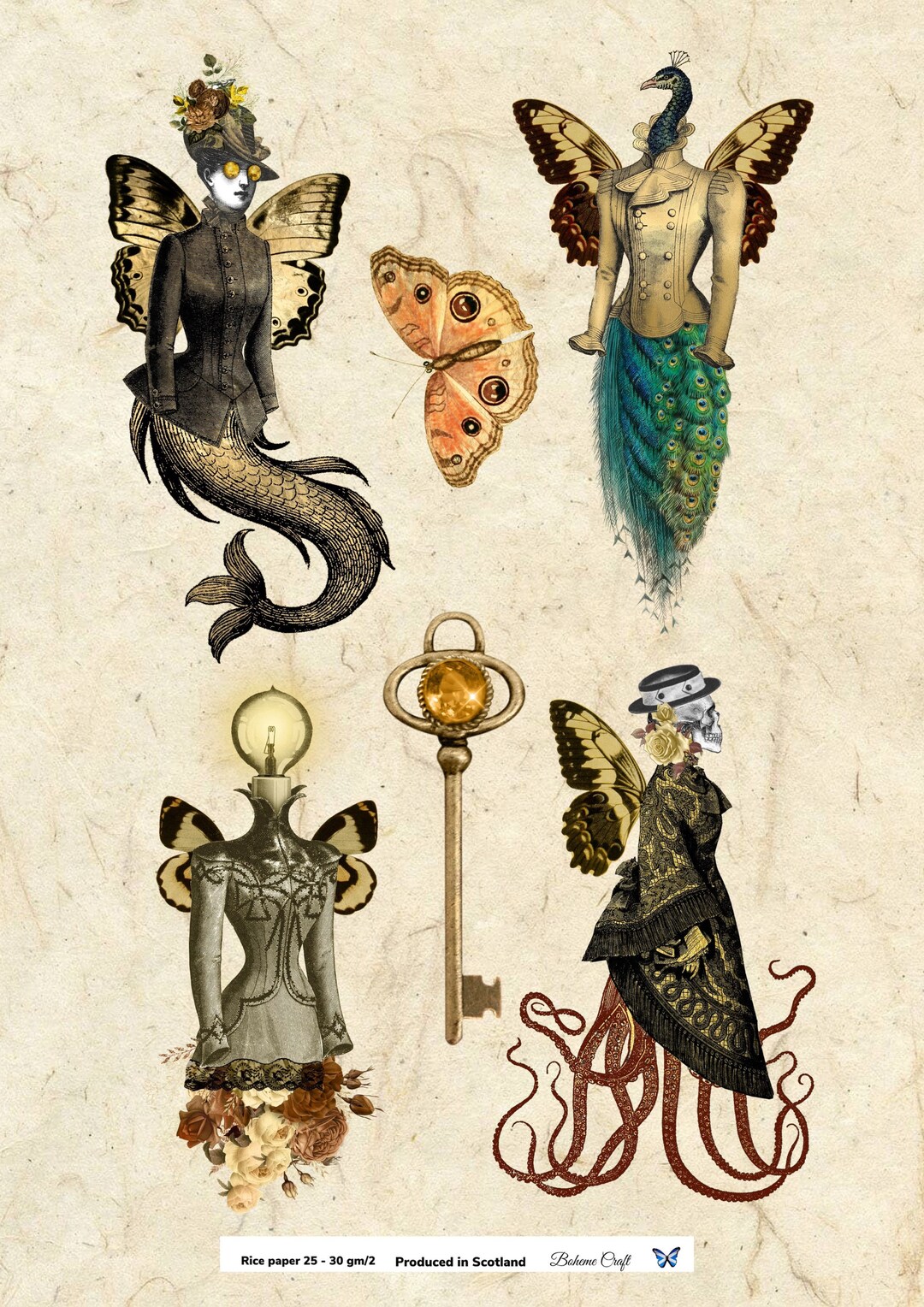 Steampunk Rice Paper for Decoupage / Mulberry Tissue / Gothic Steampunk ...