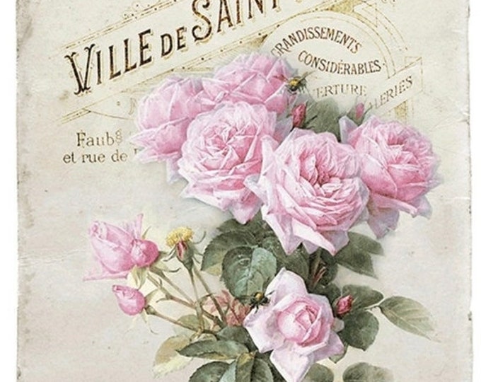 Rice Paper for Decoupage / Vintage Pink Roses / Decorative Mulberry ...