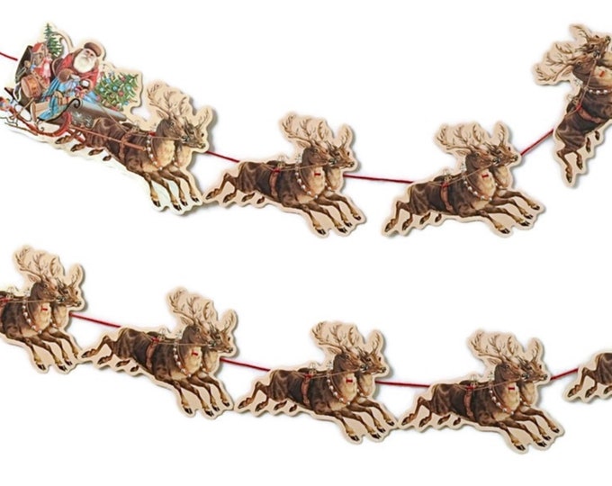 Vintage Christmas Garland: Santa and Reindeer Die Cut Bunting - Etsy
