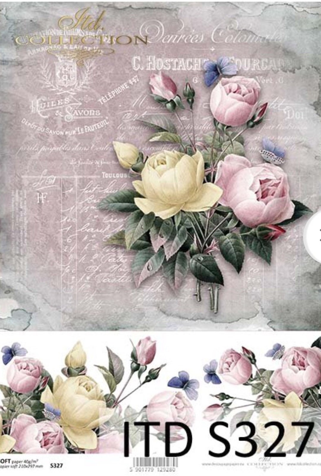 A4 Decorative Paper for Decoupage / Vintage Roses / Scrapbook / Paper ...