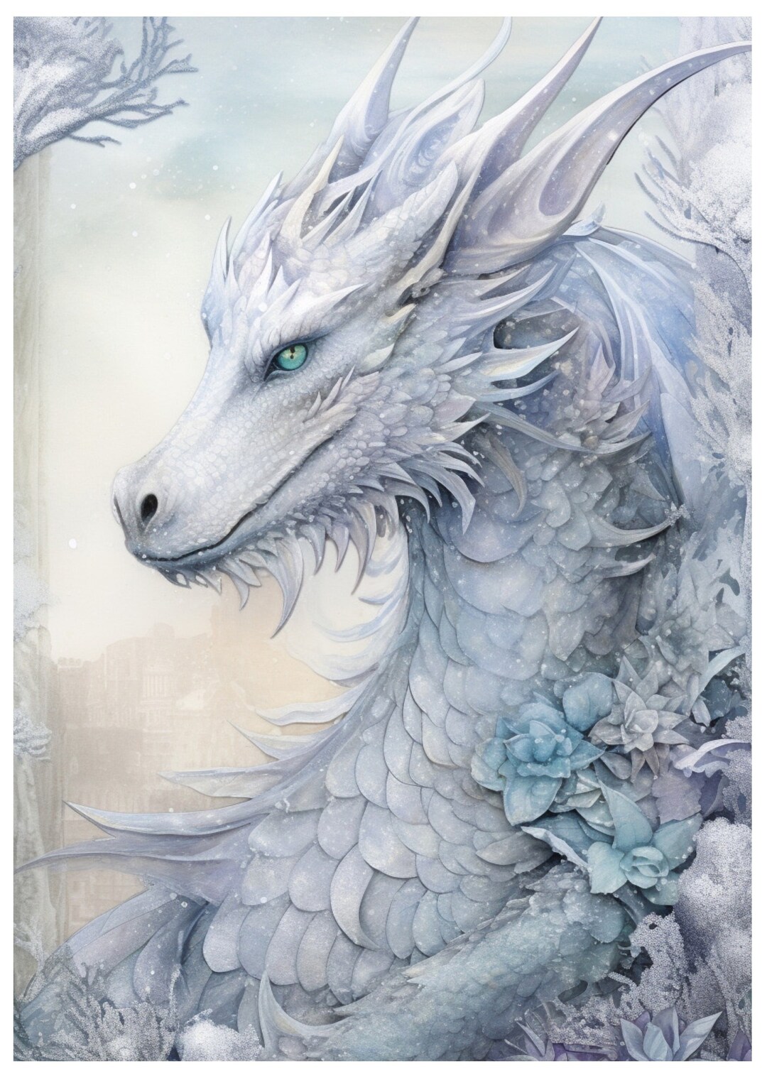 Fantasy Winter Dragon Rice Paper for Decoupage, Mulberry Tissue ...