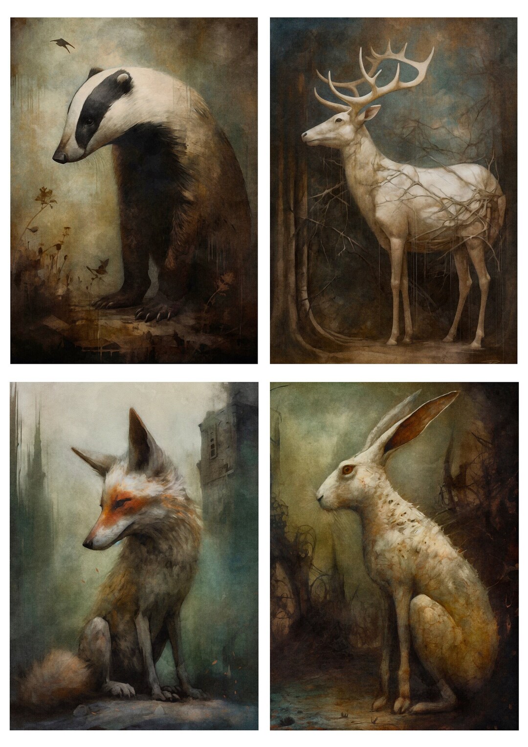 Gothic Animal Rice Paper: Badger, Stag, Hare, Fox - Decoupage Crafts - Etsy