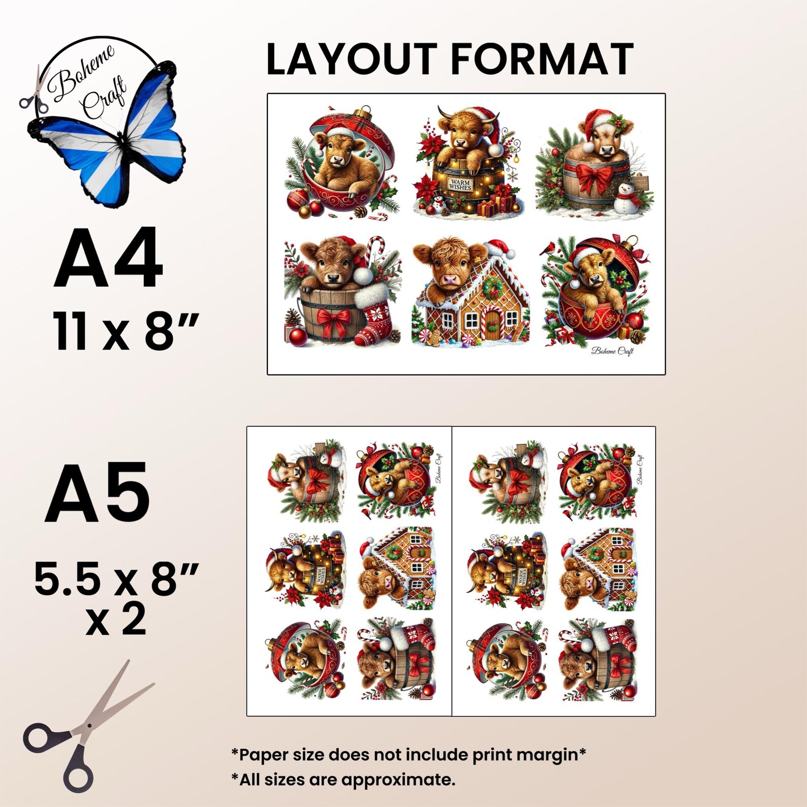 Highland Cow Christmas Rice Paper for Decoupage: Festive Scrapbooking ...