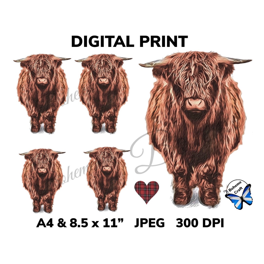 Printable Highland Cow Art Print Collage for Decoupage, Journals ...