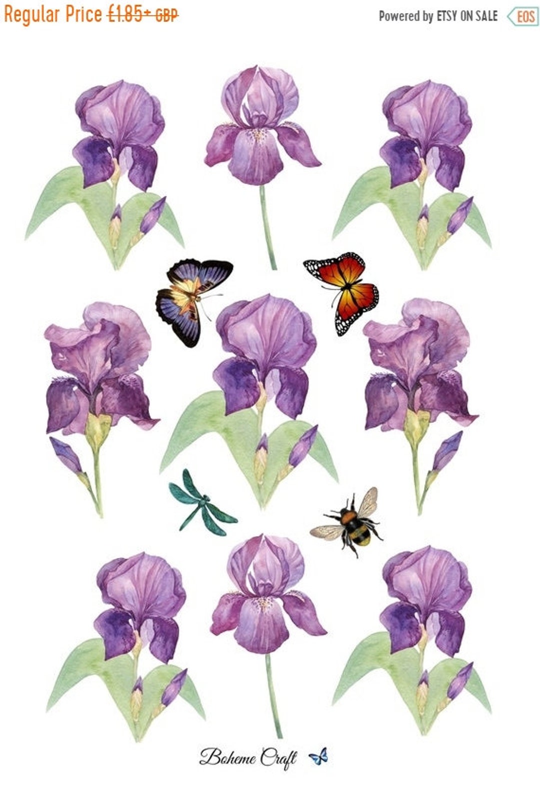 Rice Paper for Decoupage, Iris Flower Collage, Furniture DIY, Card ...