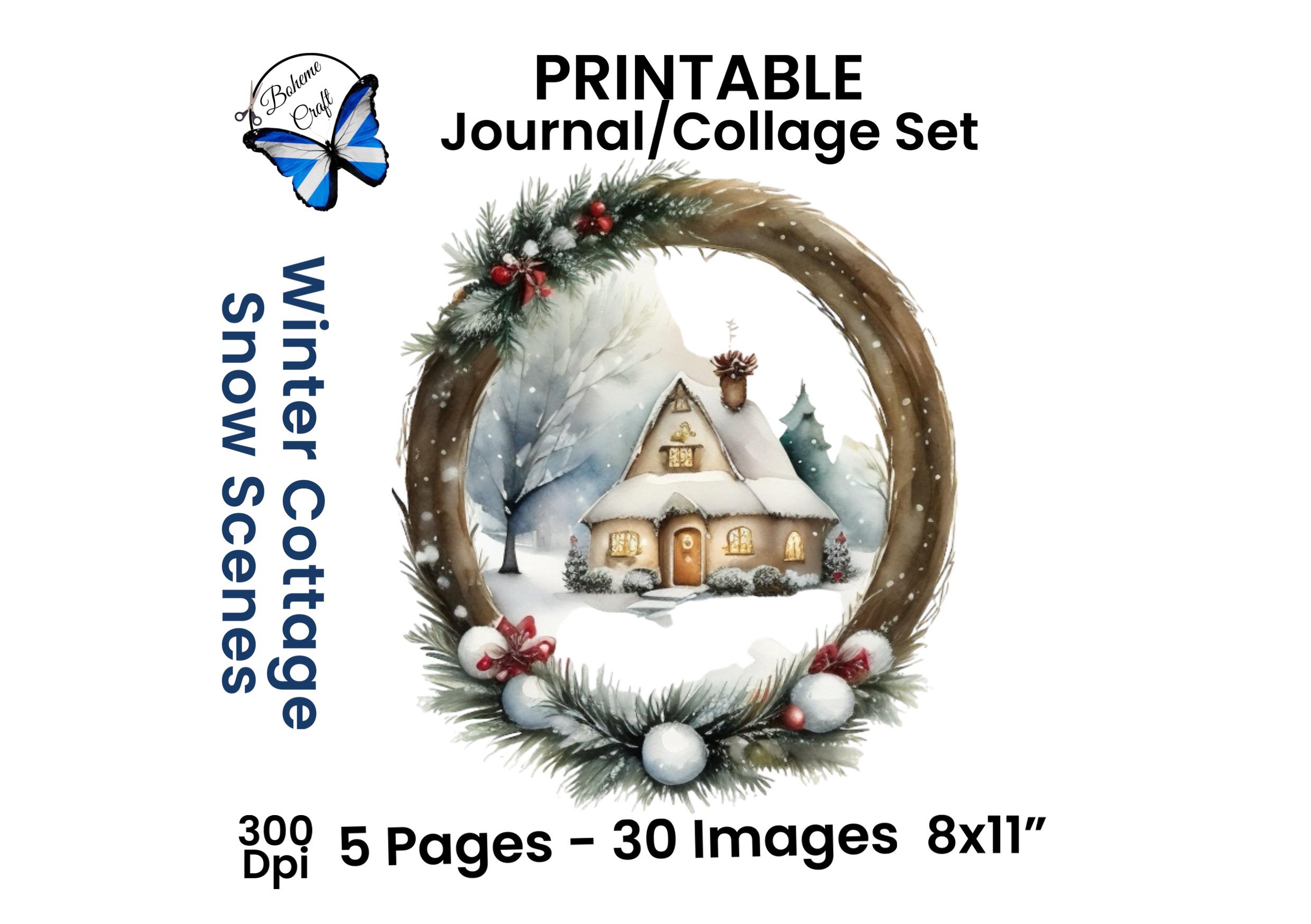 Winter Cottage Snow Scene Collage: Printable Ephemera (digital Download ...