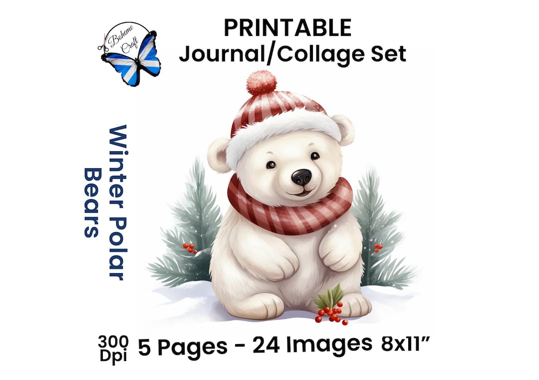Printable Winter Polar Bear Clip Art Digital Collage for Decoupage ...