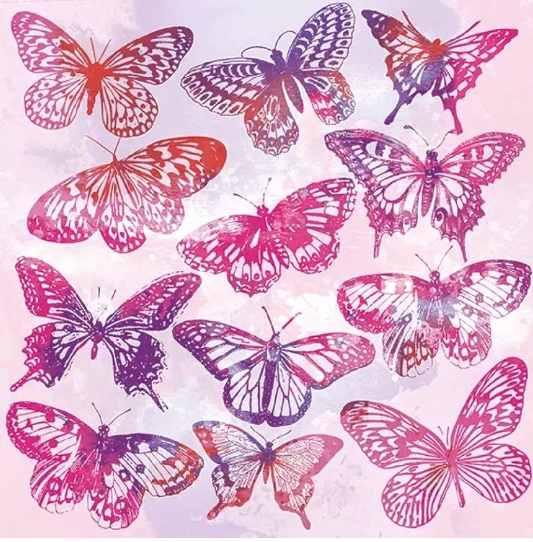4 Pink Butterfly Paper Napkins for Decoupage, Scrapbooking, Card Making ...