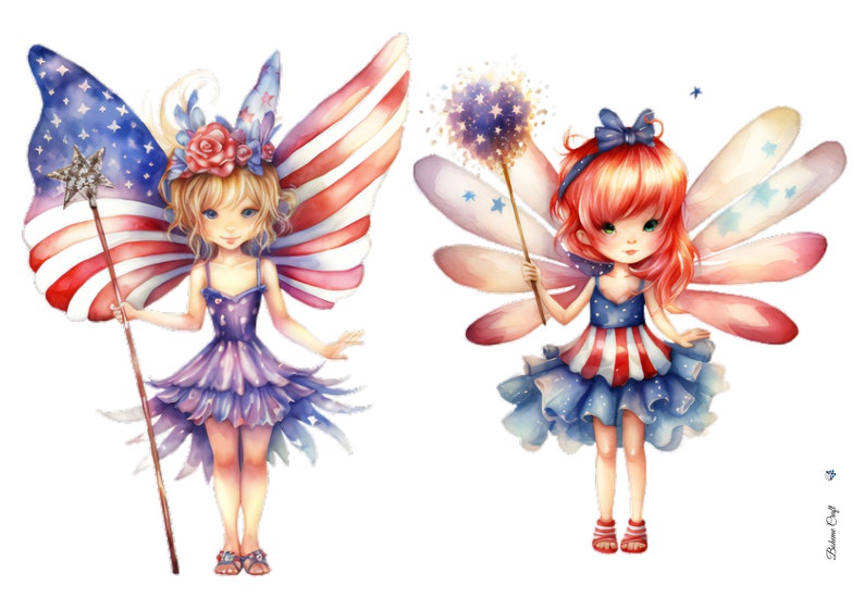 Patriotic Fairy Collage Rice Paper for Decoupage: American Flag Art ...
