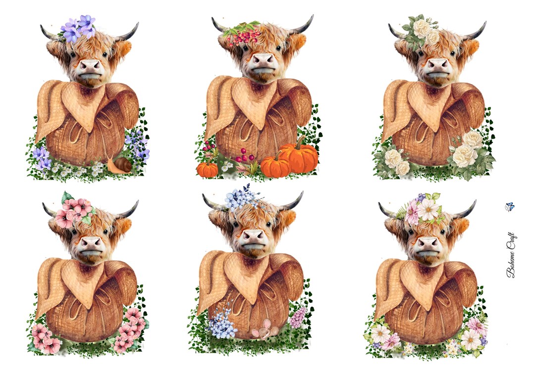 Rice Paper for Decoupage, Highland Cows Collage, Decorative Mulberry ...