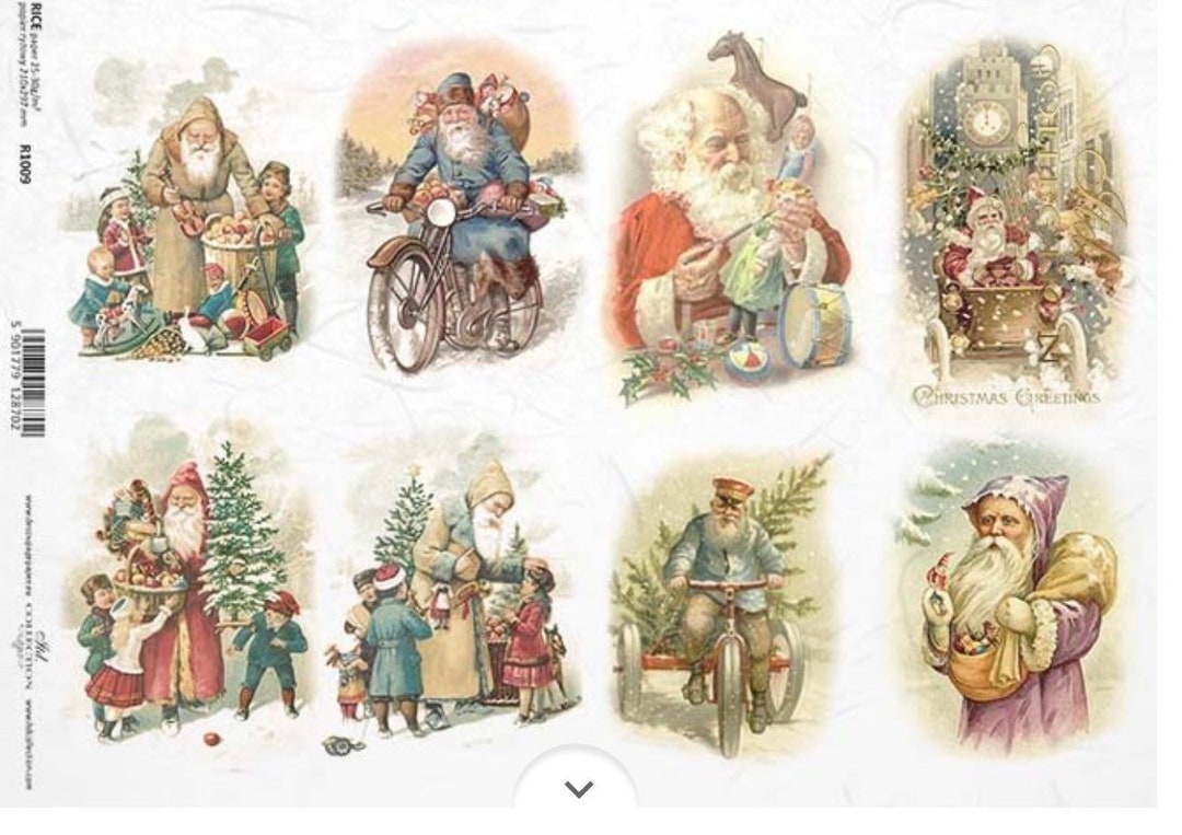 Santa Rice Paper for Decoupage, Vintage Christmas, Mulberry ...