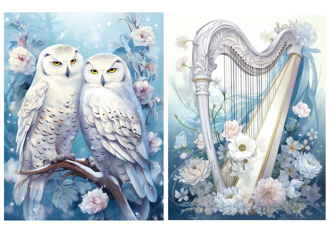 Rice Paper for Decoupage, Winter Owls With Harp, Scrapbooking, Card ...