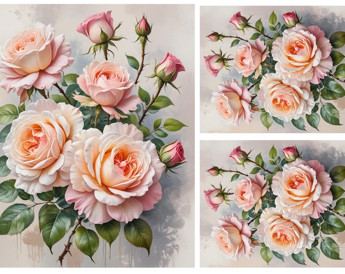 Romantic Roses - Mint by Michelle A1 and A3 Fine Art Decor Decoupage ...