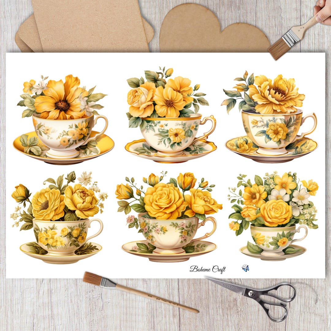 Yellow Roses in Teacup Rice Paper: Shabby Chic Decoupage - Etsy