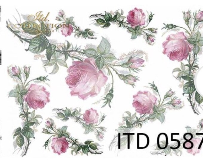 A4 Decoupage Paper, Pink Roses Collage, Decorative Paper, Rose Journal ...