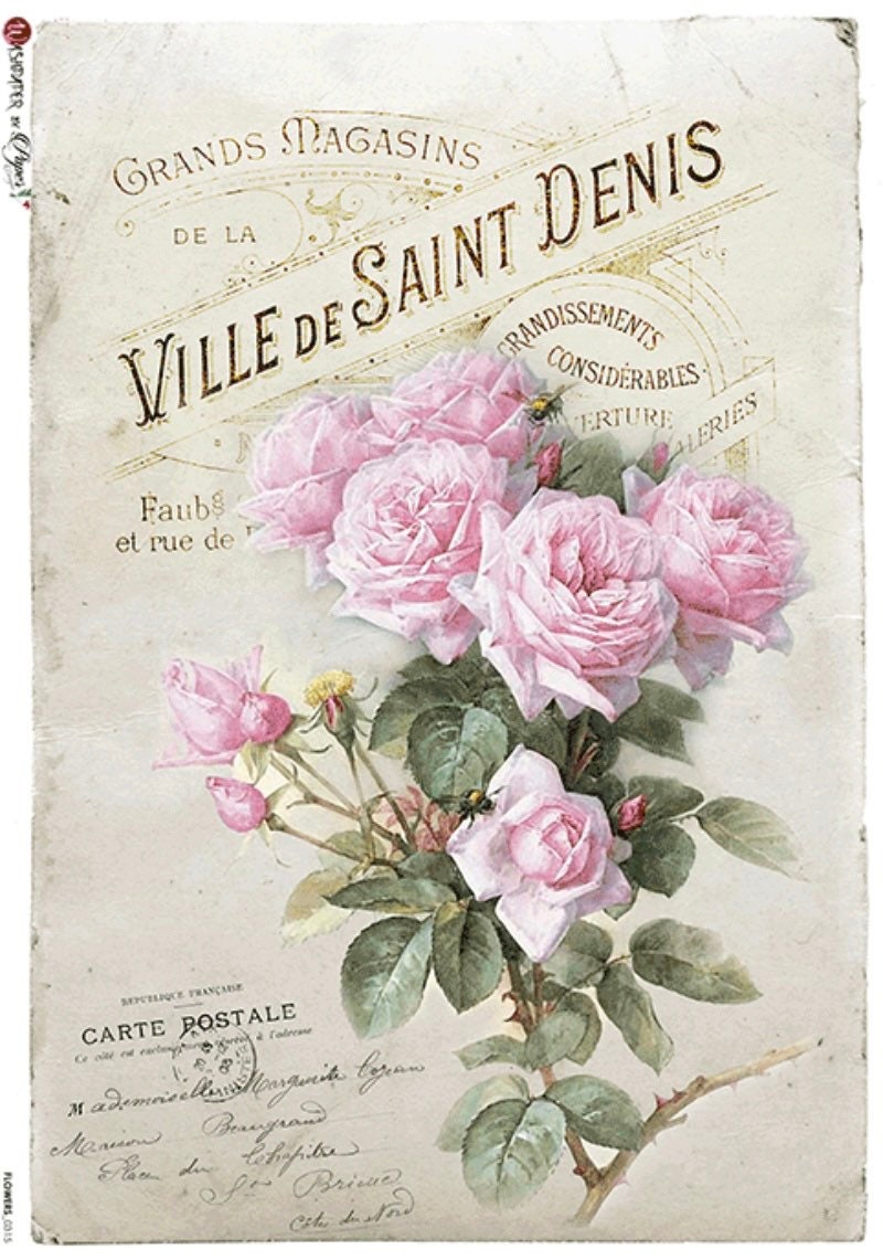 Rice Paper for Decoupage / Vintage Pink Roses / Decorative - Etsy