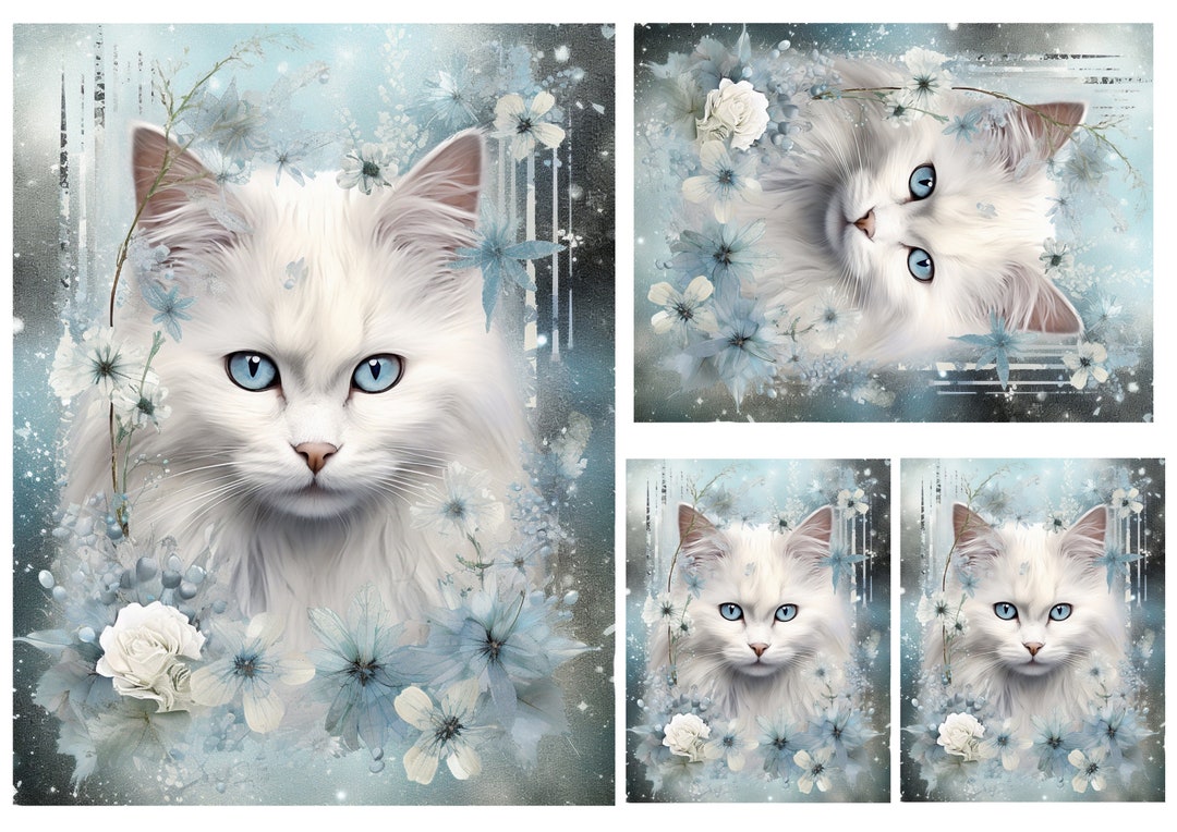 White Cat Rice Paper for Decoupage, Card Making, Scrapbooking Ephemera ...