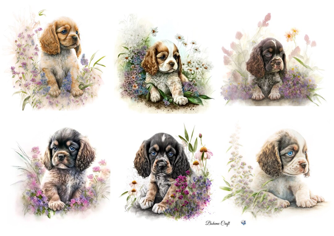 Rice Paper for Decoupage, Spaniel Dogs, Scrapbooking, Journals, Various ...