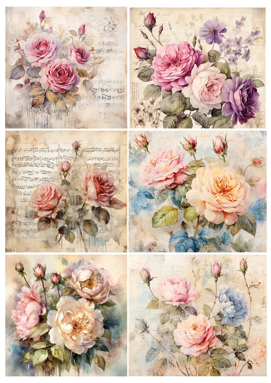 Vintage Roses Rice Paper for Decoupage, Scrapbooking, Journals, Card ...