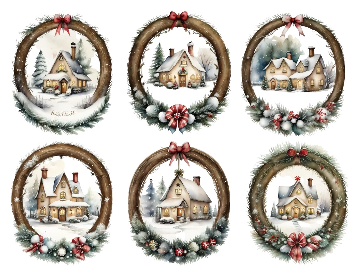 Winter Cottage Snow Scene Collage: Printable Ephemera (digital Download ...