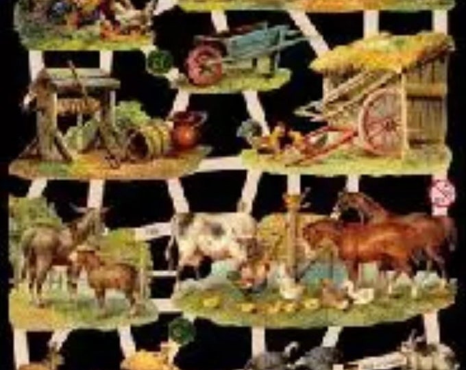 Paper Relief Scraps, Die Cut, Farm Animals, Embossed, German, Decoupage ...