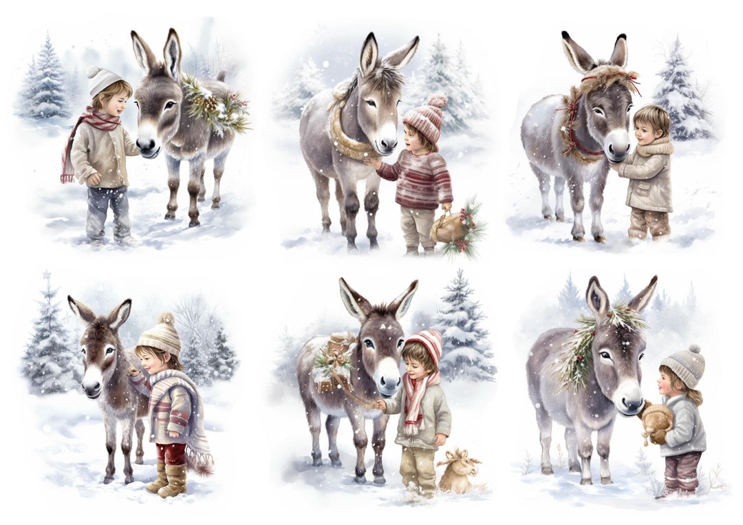 Donkey Snow Scene Rice Paper for Decoupage Collage, Scrapbooking, Card ...