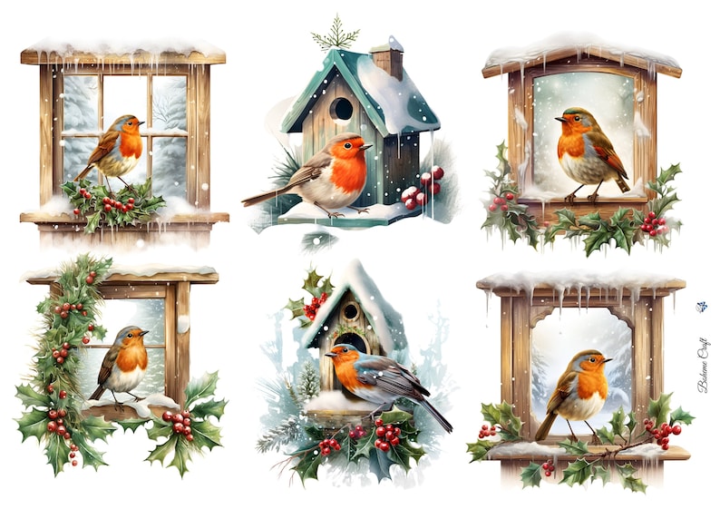 Red Robin Christmas Collage Rice Paper for Decoupage (A4 Sheet) - Etsy