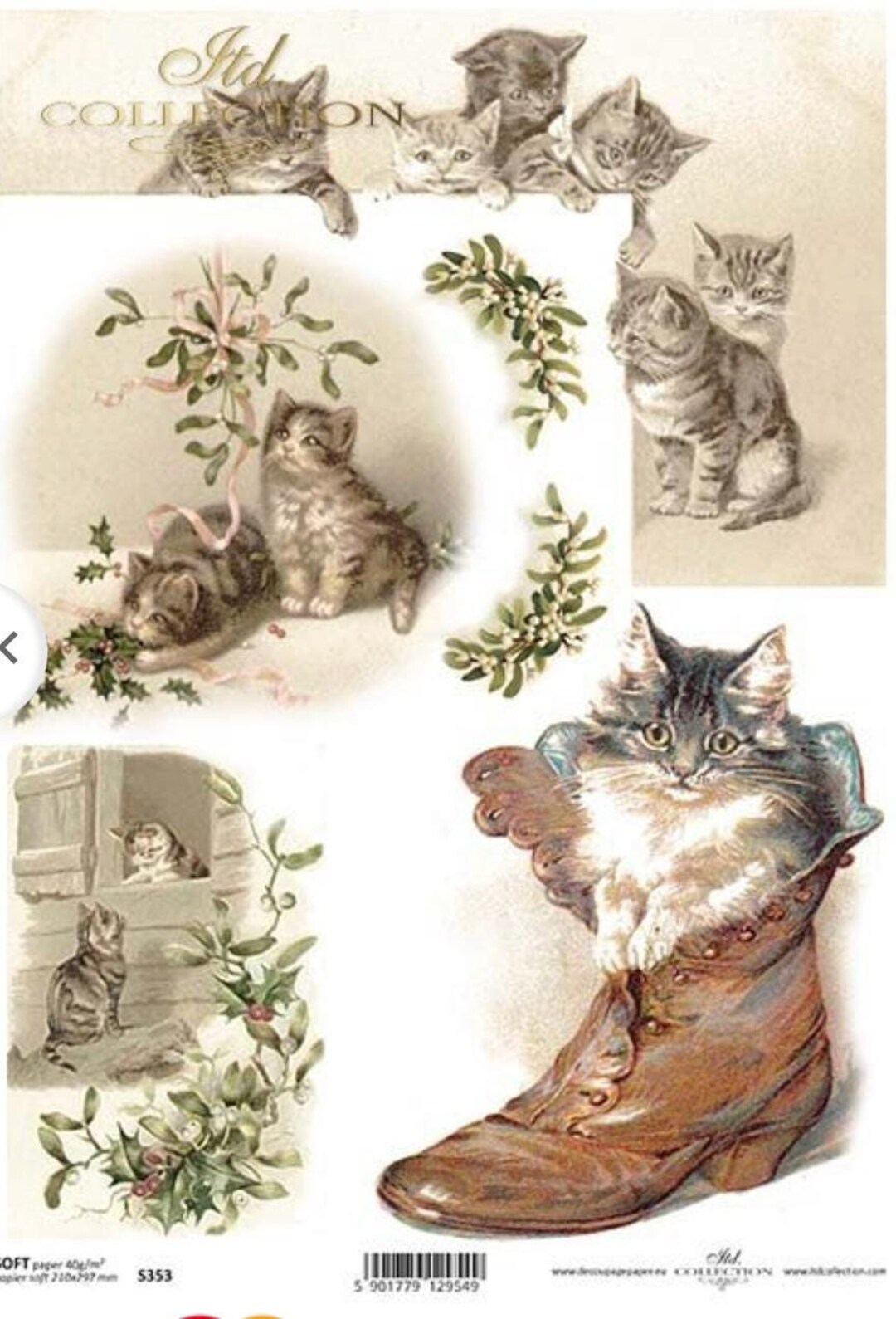 Vintage Cat Rice Paper: Christmas Kitten Ephemera (A4 Sheet) - Etsy