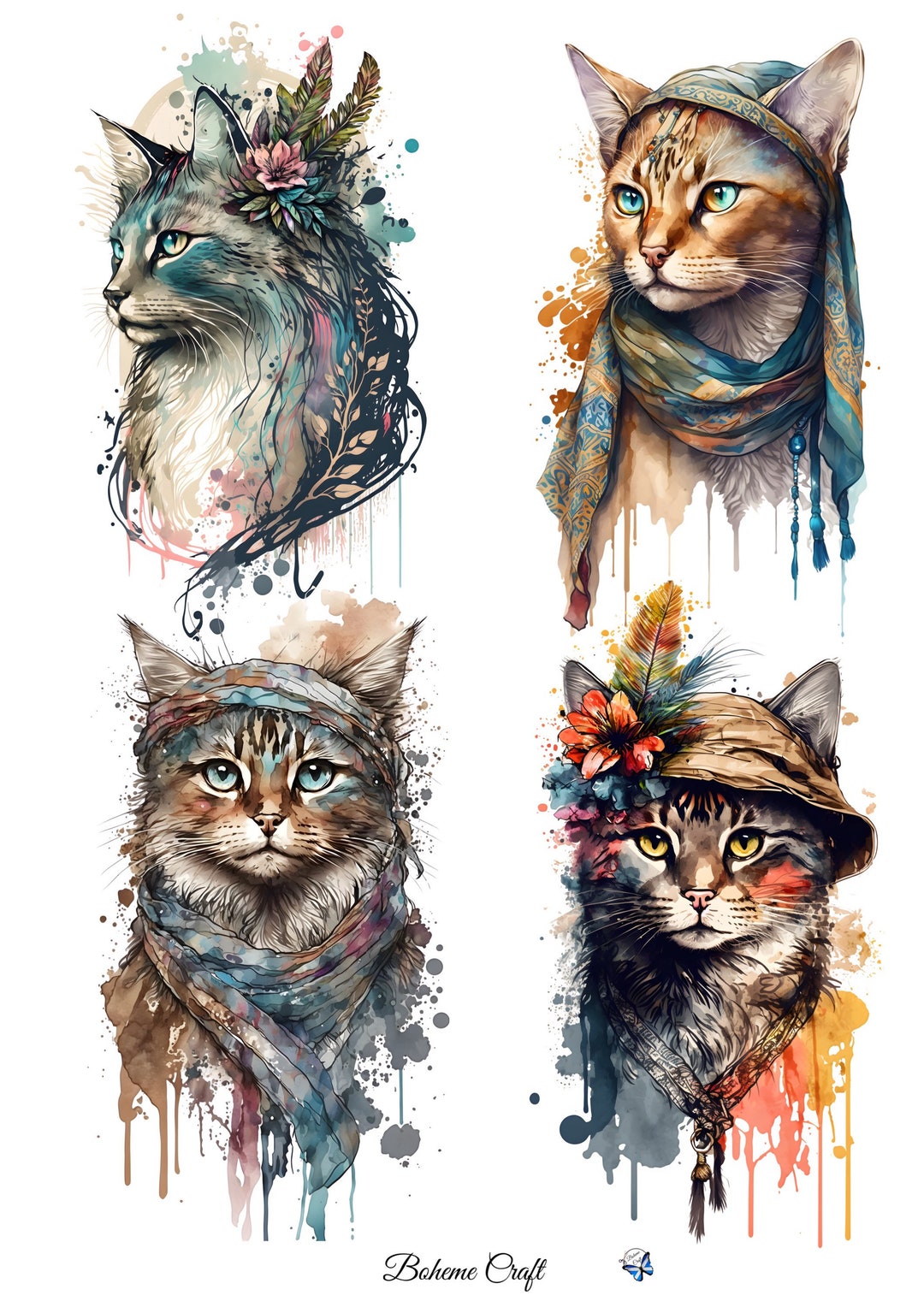 Rice Paper for Decoupage, Cats, Collage Sheet, Decorative Mulberry ...