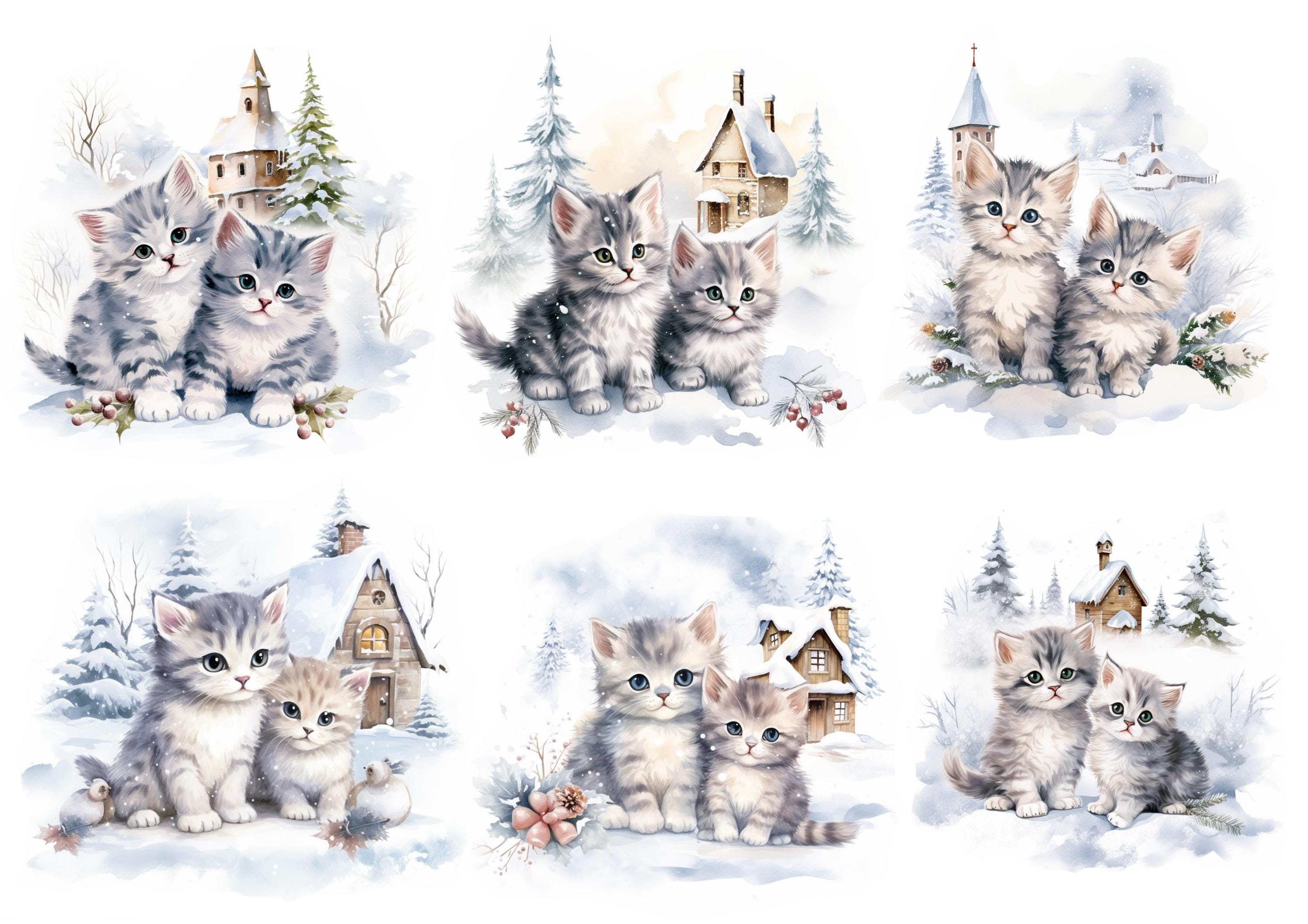 Rice Paper for Decoupage, Cat Collage Sheet, Winter Snow Scene, A4 A5 ...