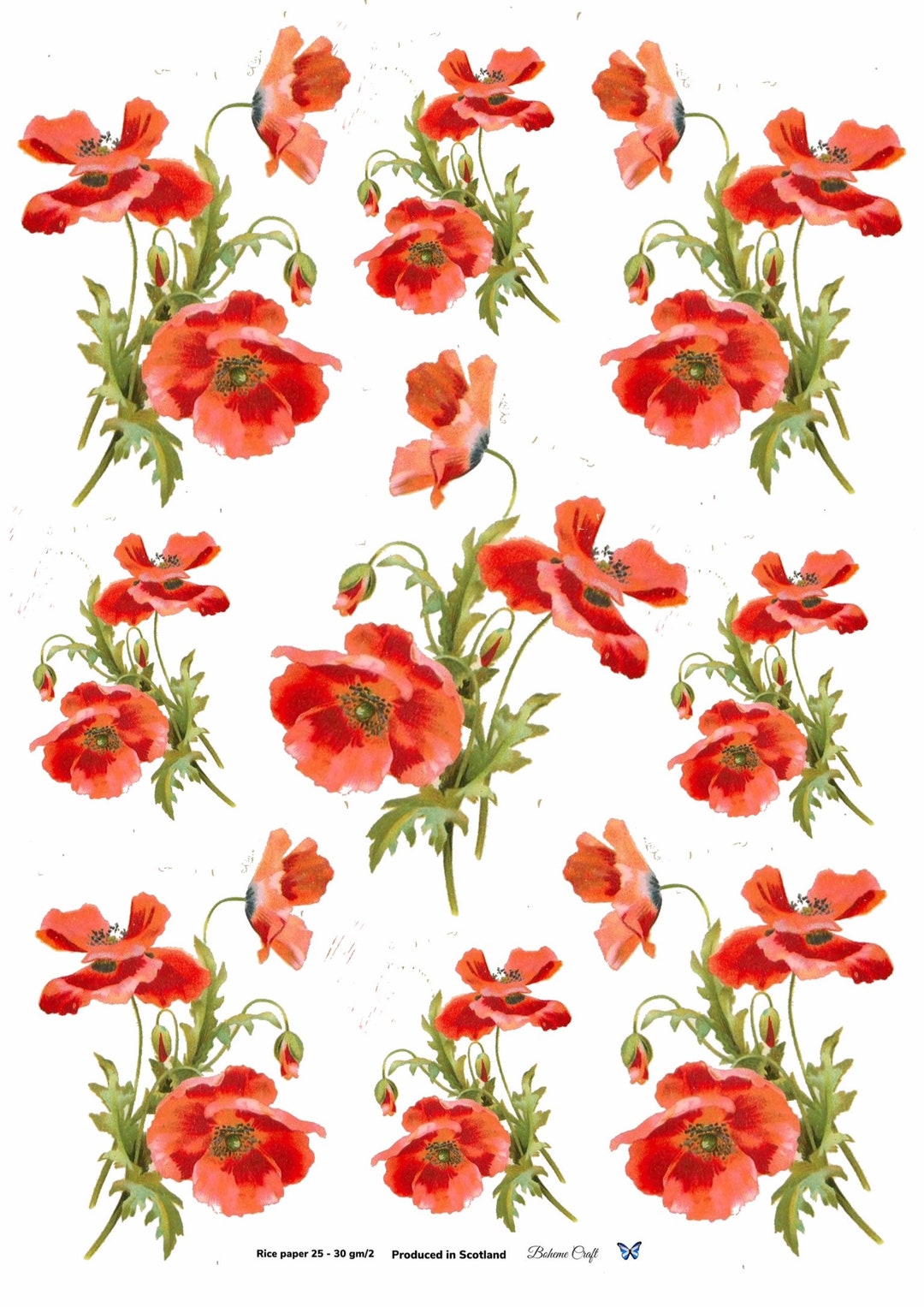 Red Poppies Rice Paper for Decoupage: A4 Mulberry Tissue - Etsy