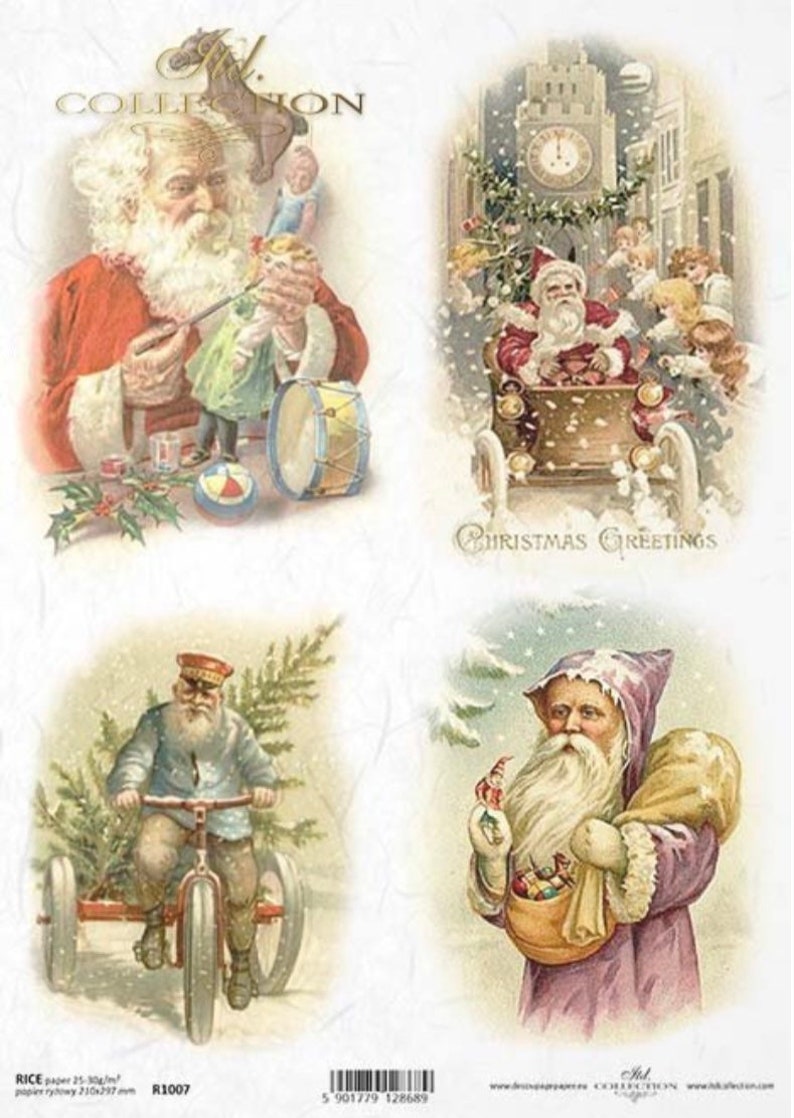 Santa Rice Paper for Decoupage: Vintage Christmas A4 Sheet - Etsy
