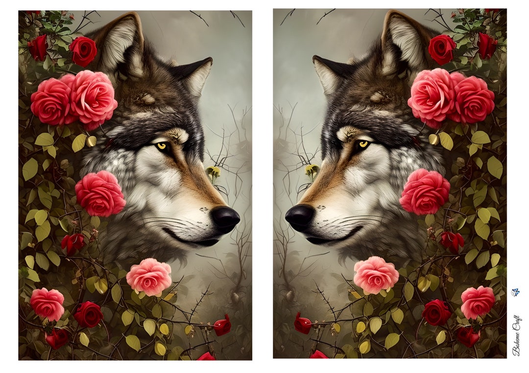 Wolf Rice Paper for Decoupage: Rose Collage, Scrapbook Ephemera - Etsy UK
