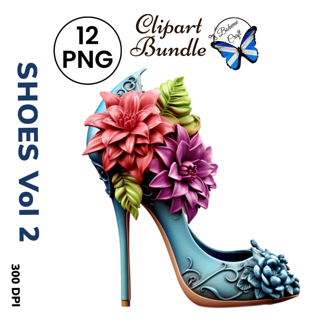 Floral High Heel Printable Clip Art Stiletto Shoes for Decoupage, Card ...
