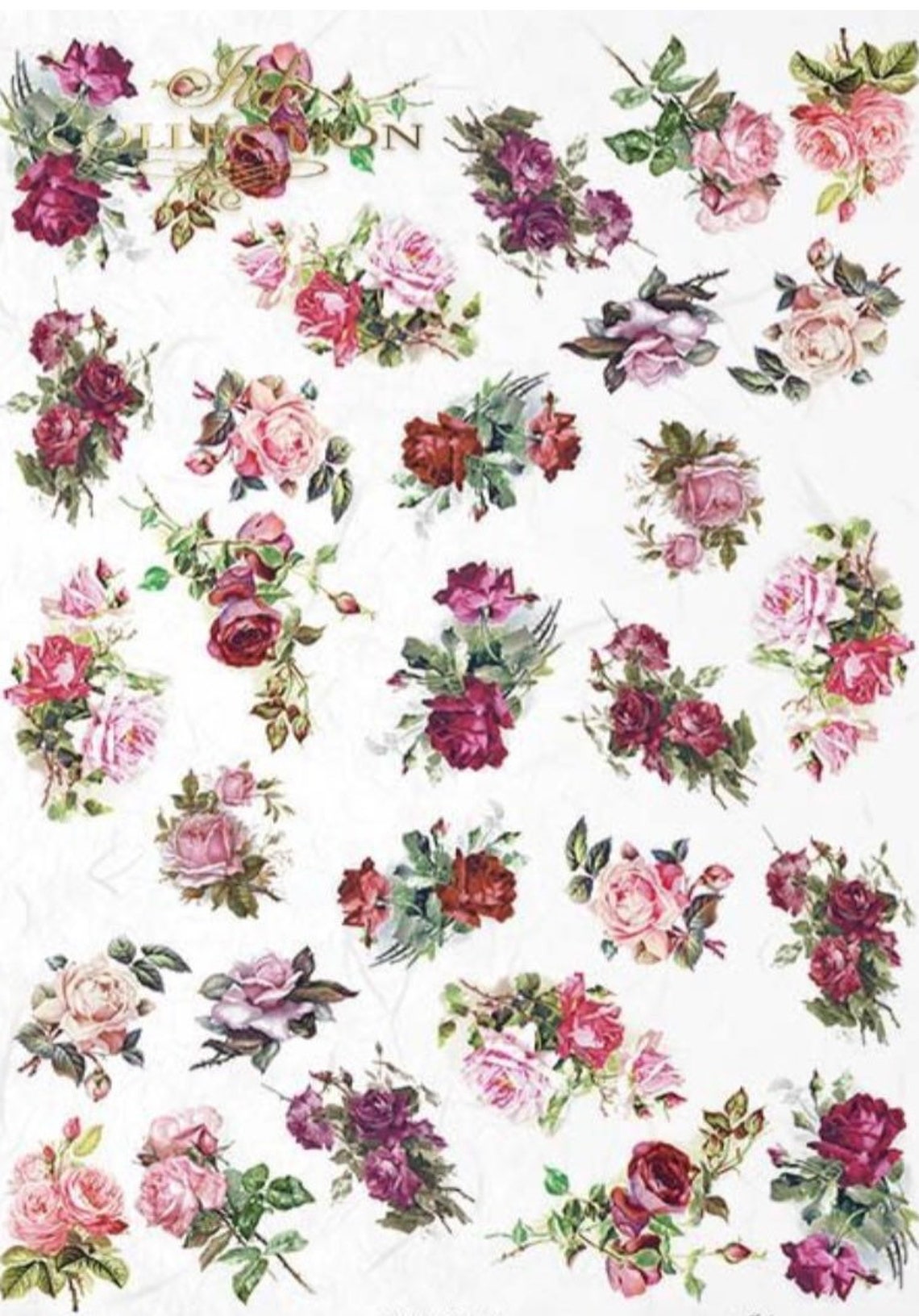 Decorative Rice Paper for Decoupage / Mulberry/Pink Roses / | Etsy