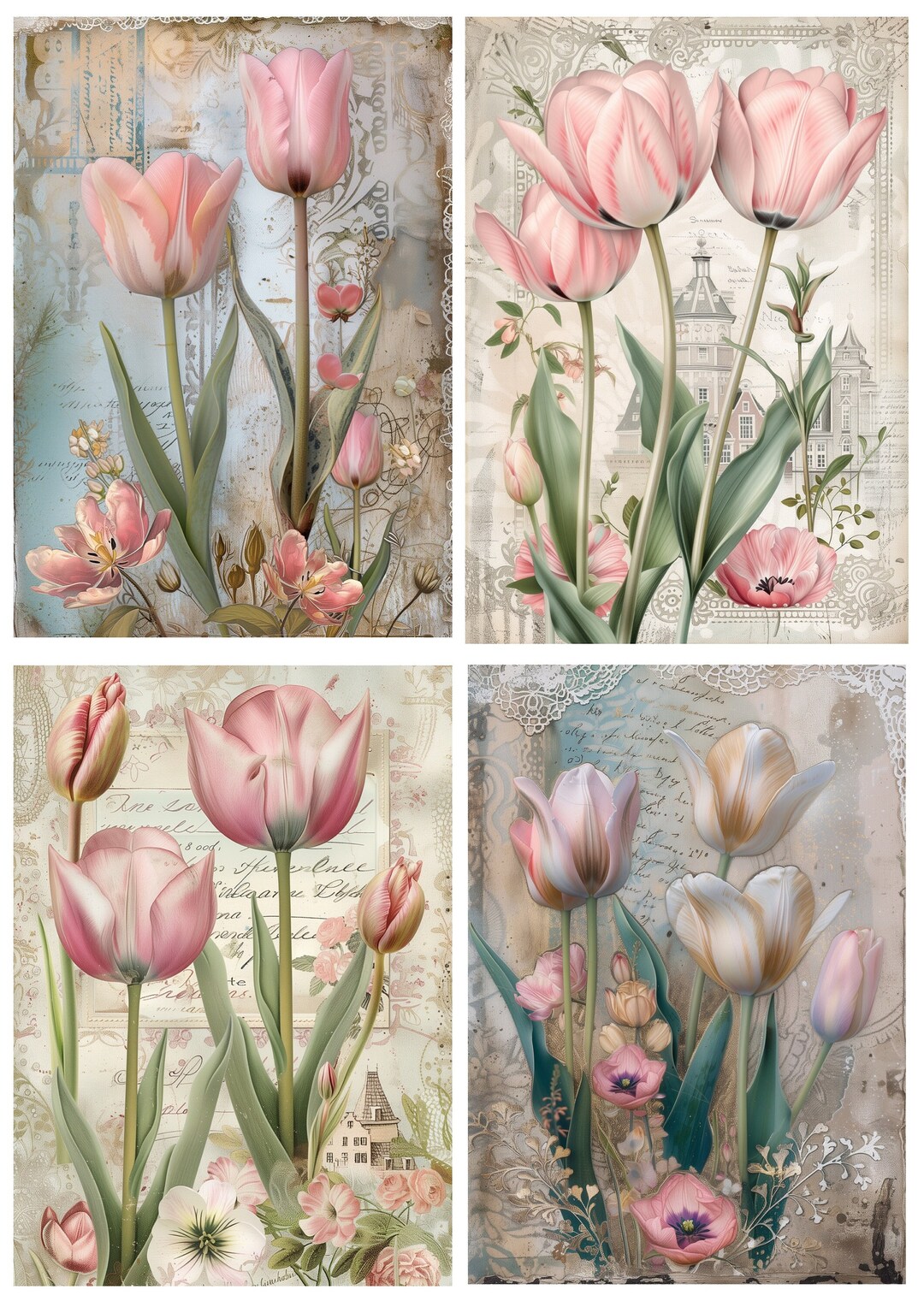 Floral Rice Paper for Decoupage / Pink Tulips / Scrapbooking / Card ...
