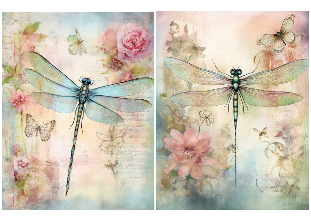 Rice Paper for Decoupage, Watercolor Dragonfly, Mulberry Tissue ...