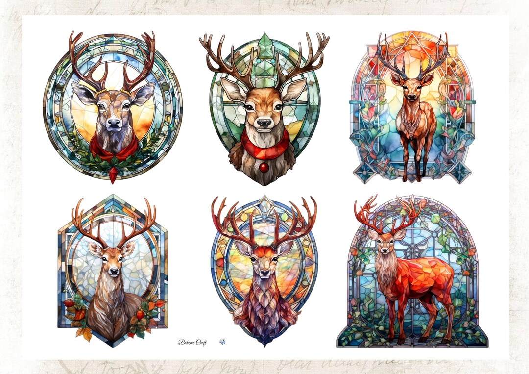 Christmas Stained Glass Stag Rice Paper for Decoupage: Festive Collage ...